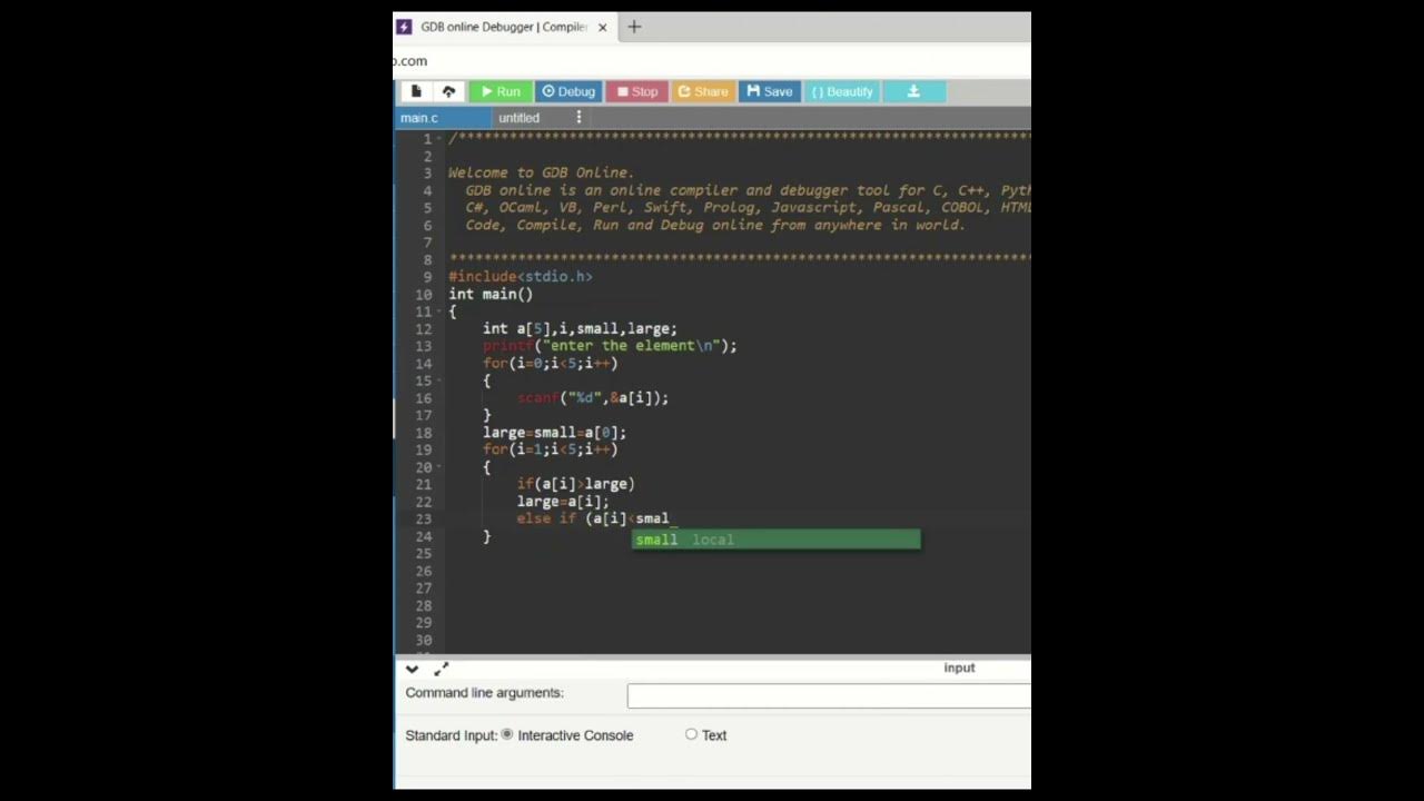 Largest and smallest find in c programming using array#short#c program #trending #video - YouTube