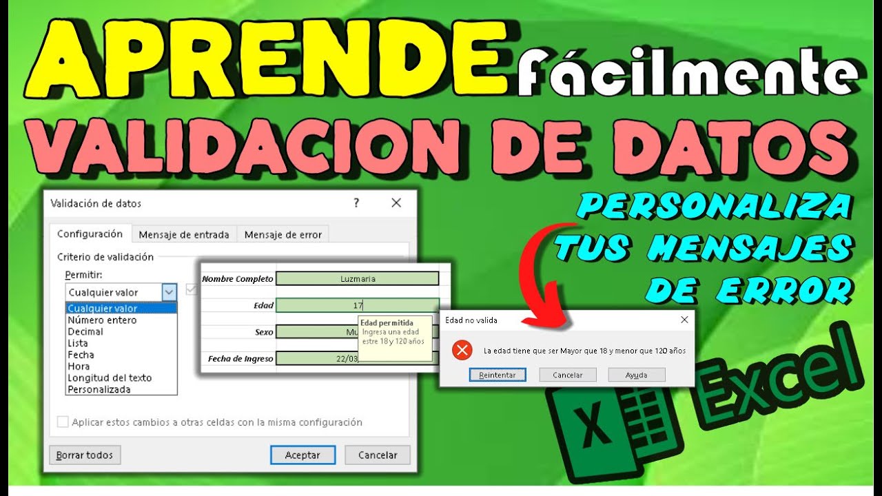 Aprende fácilmente Validación de Datos, personaliza tu mensajes. - YouTube