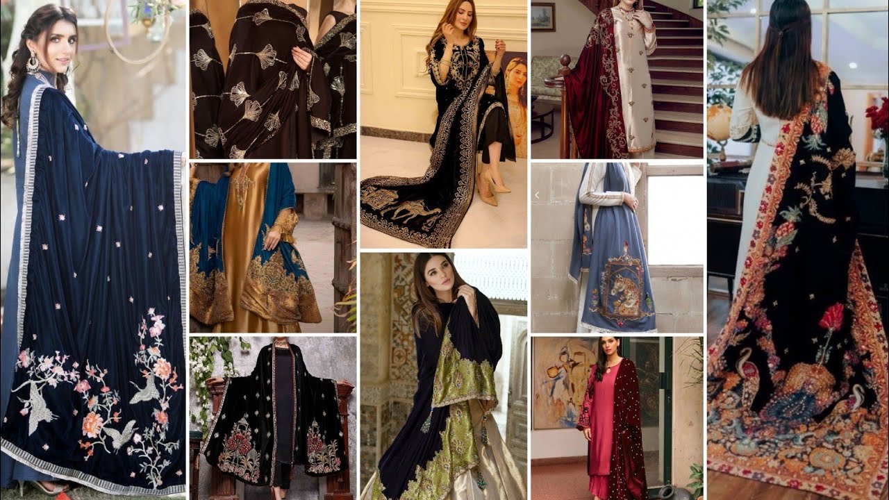 Heavy Embroidered Velvet Shawal Design Ideas With Plain Velvet Suit ...