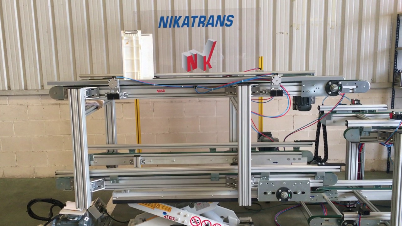 Lifting platform with double timing belt conveyor - YouTube