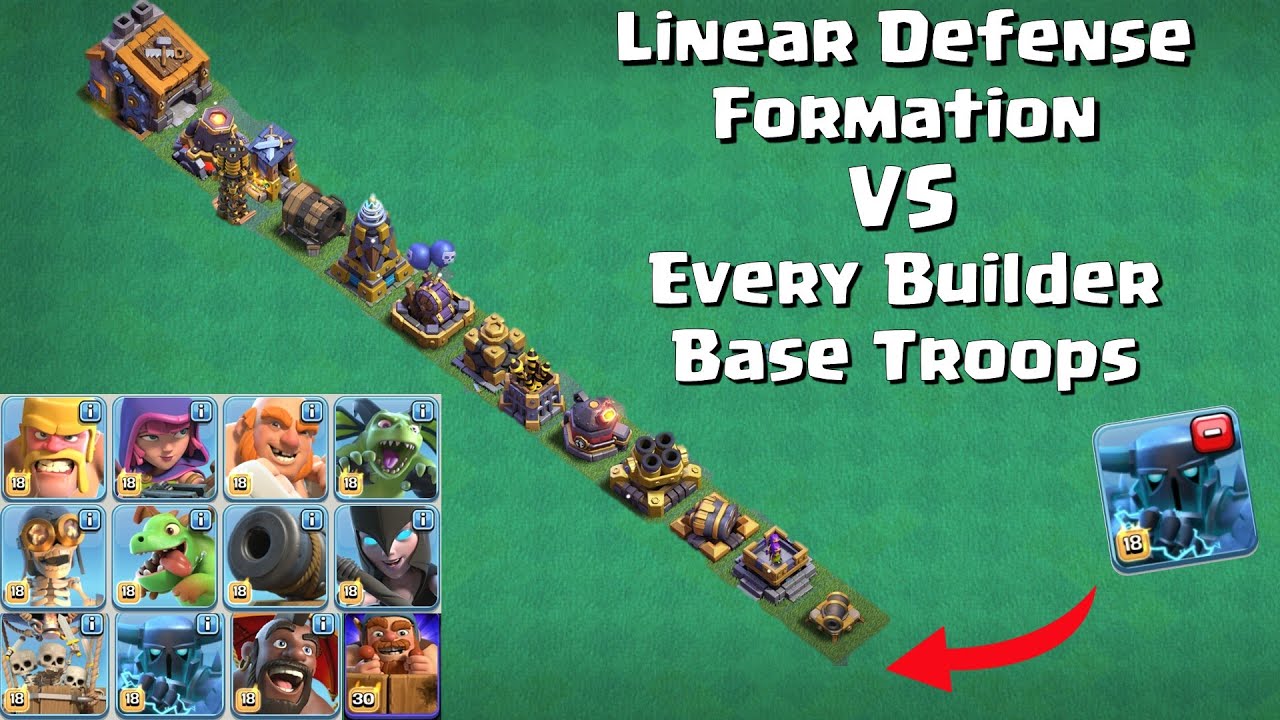 Linear Defense Formation vs All Max Builder Hall Troops - Clash of ...