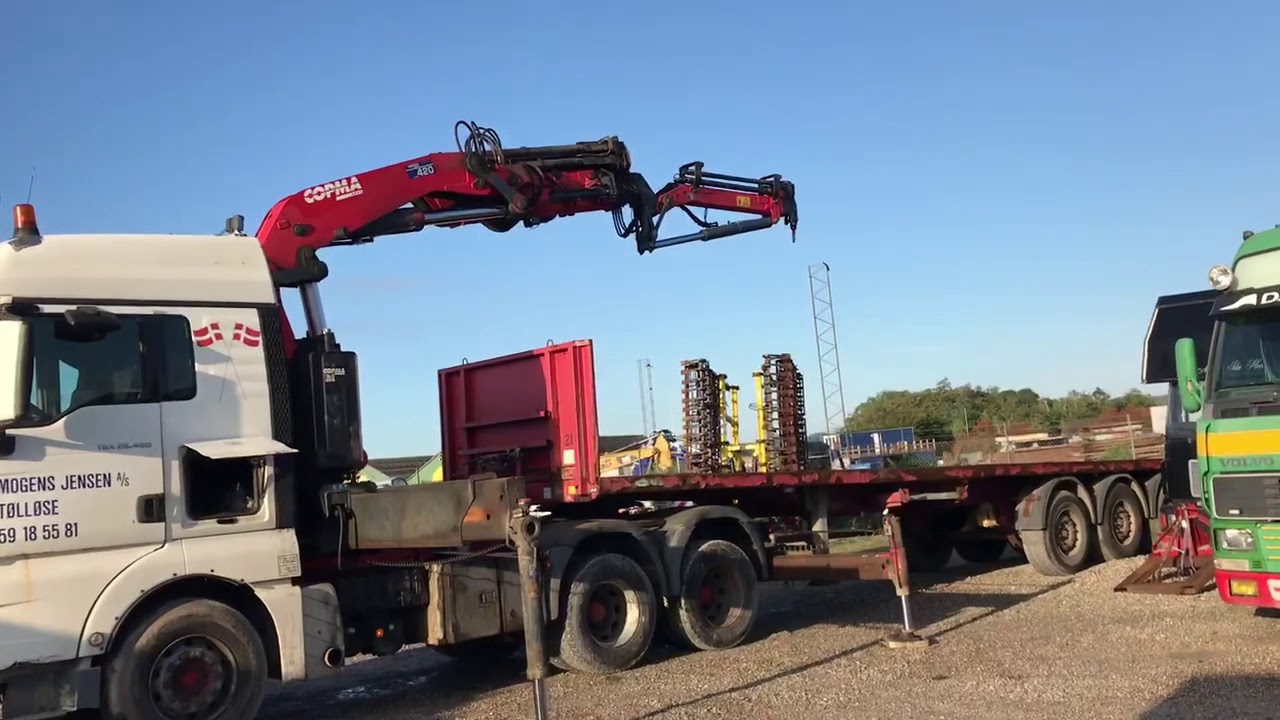 MAN Lastbil med kran og trailer på Klaravik. - YouTube