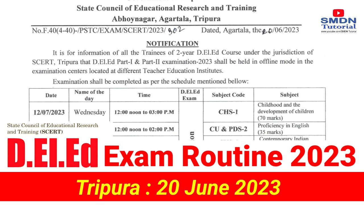 DElEd Exam Routine 2023 । DElEd Exam Date Sheet 2023 । SCERT DElEd ...