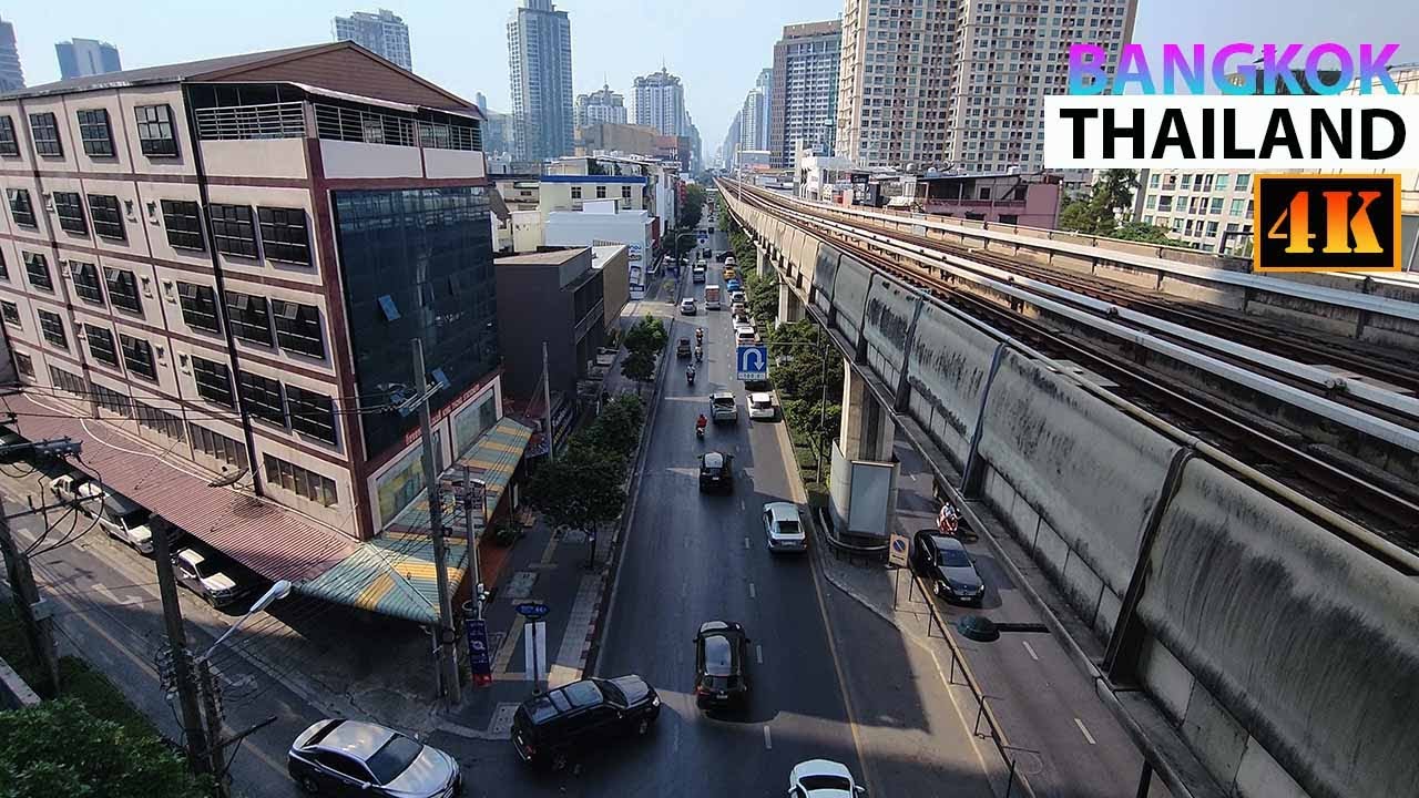 4K Thailand Bangkok Sukhumvit Road BTS Skytrain Station Bang Chak Phra Khanong - YouTube