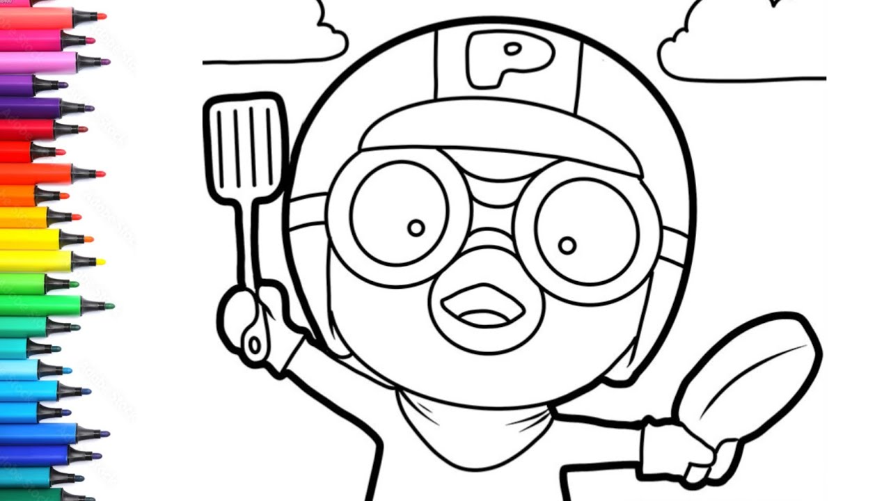 Pororo with a Pan Drawing, Painting & Colouring for Kids and Toddlers ...