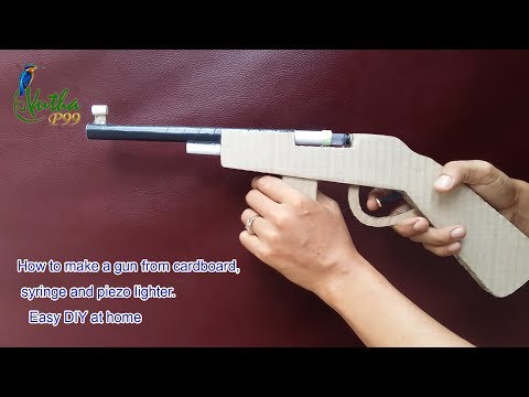 How to make a gun from cardboard, syringe and piezo lighter - Easy DIY at home
