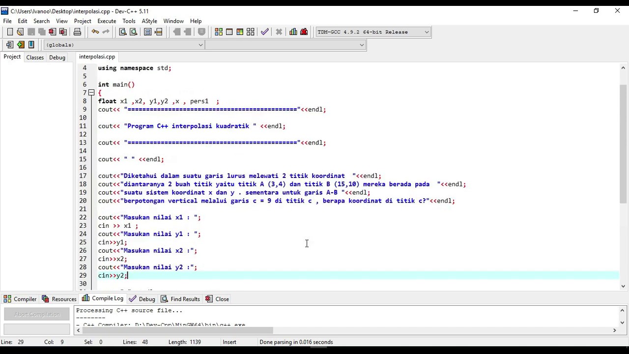 MATANA UNIVERSITY METODE NUMERIK INTERPOLASI KUADRAT DENGAN C++ - YouTube