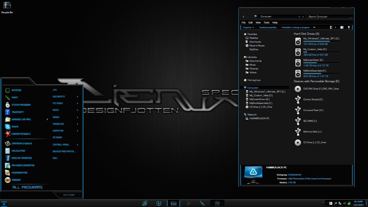 Alienware Blue Windows 7 Theme ~ by designfjotten - YouTube