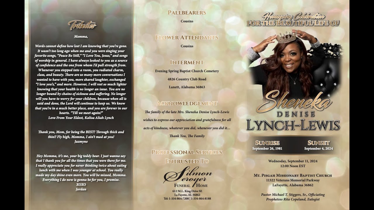 Homegoing Celebration FOR THE BEAUTIFUL LIFE OF Sheneka DENISE LYNCH ...