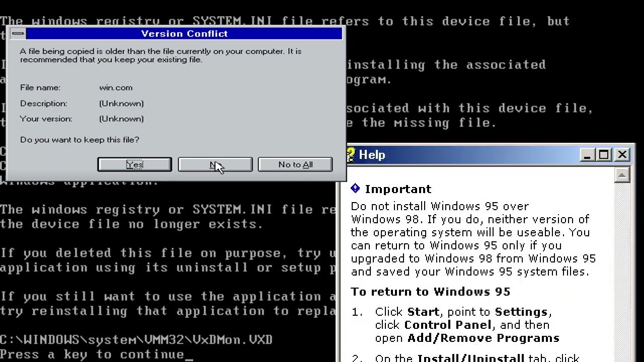 Installing Windows 95 on Windows ME. - YouTube