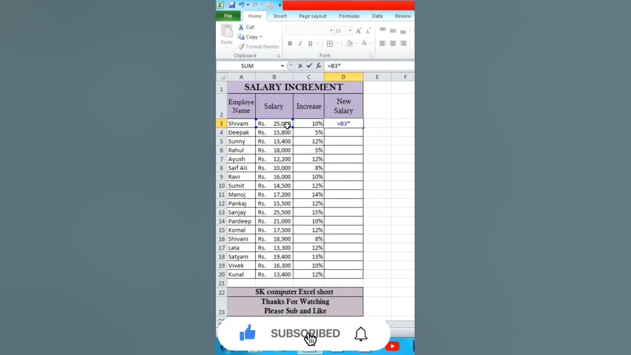 How To Make Salary Increment Sheet In Excel Excel Mexcel Shorts Youtube