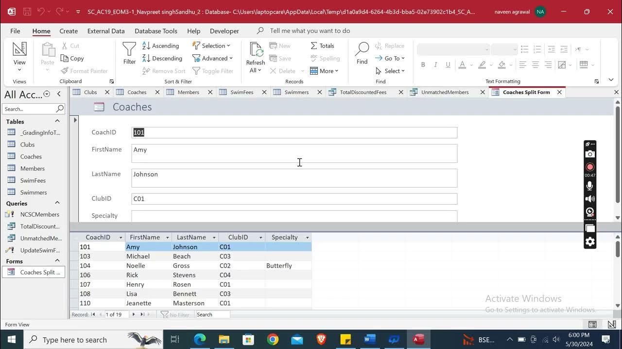 Access Module 3 End of Module Project 1 | Shelly Cashman Access 2019 | Competitive Swim Clubs ...