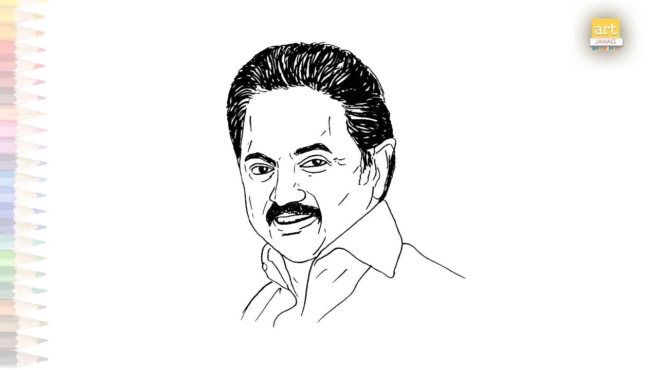 M K Stalin face drawing easy | Outline drawings | How to draw M. K ...