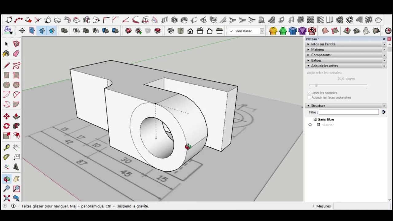 Exercice Modélisation 3D Pièce mécanique SKETCHUP #3 - YouTube