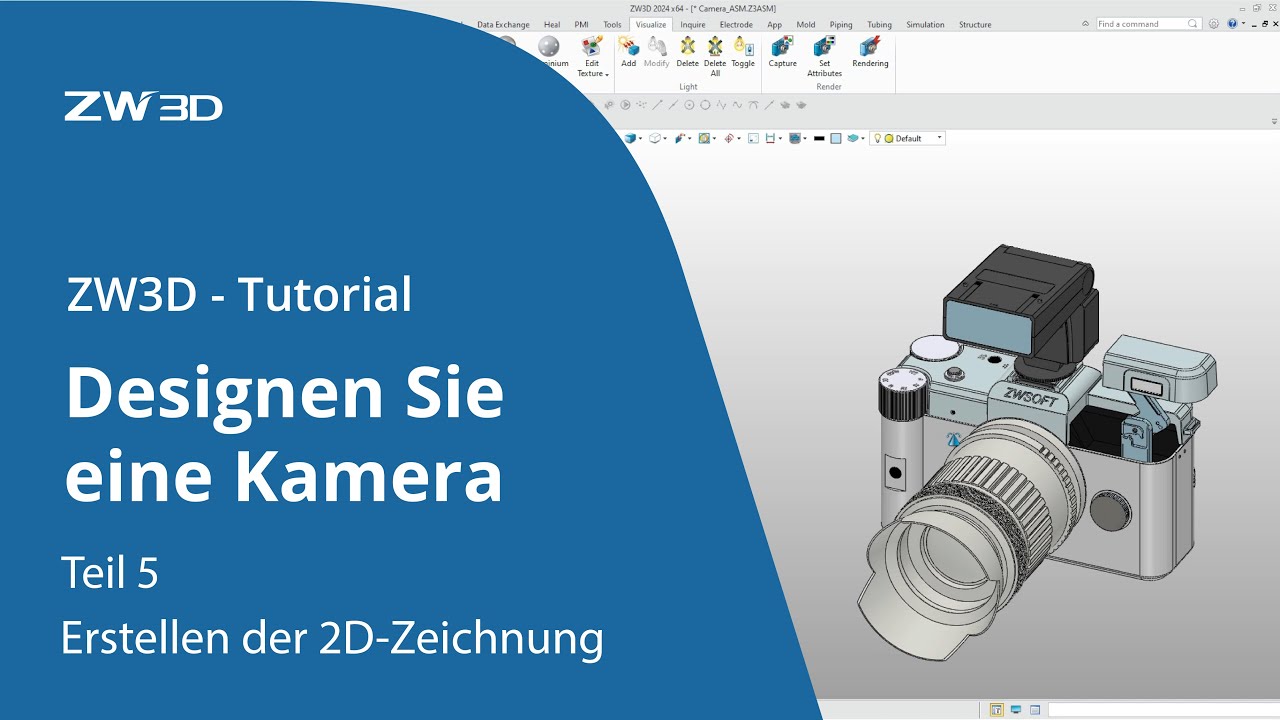 ZW3D Tutorial | Designen Sie eine Kamera - Teil 5 Erstellen der 2D-Zeichnung - YouTube