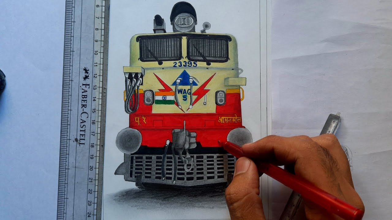 Drawing a WAG-5 locomotive || Front view || Indian Railways - YouTube