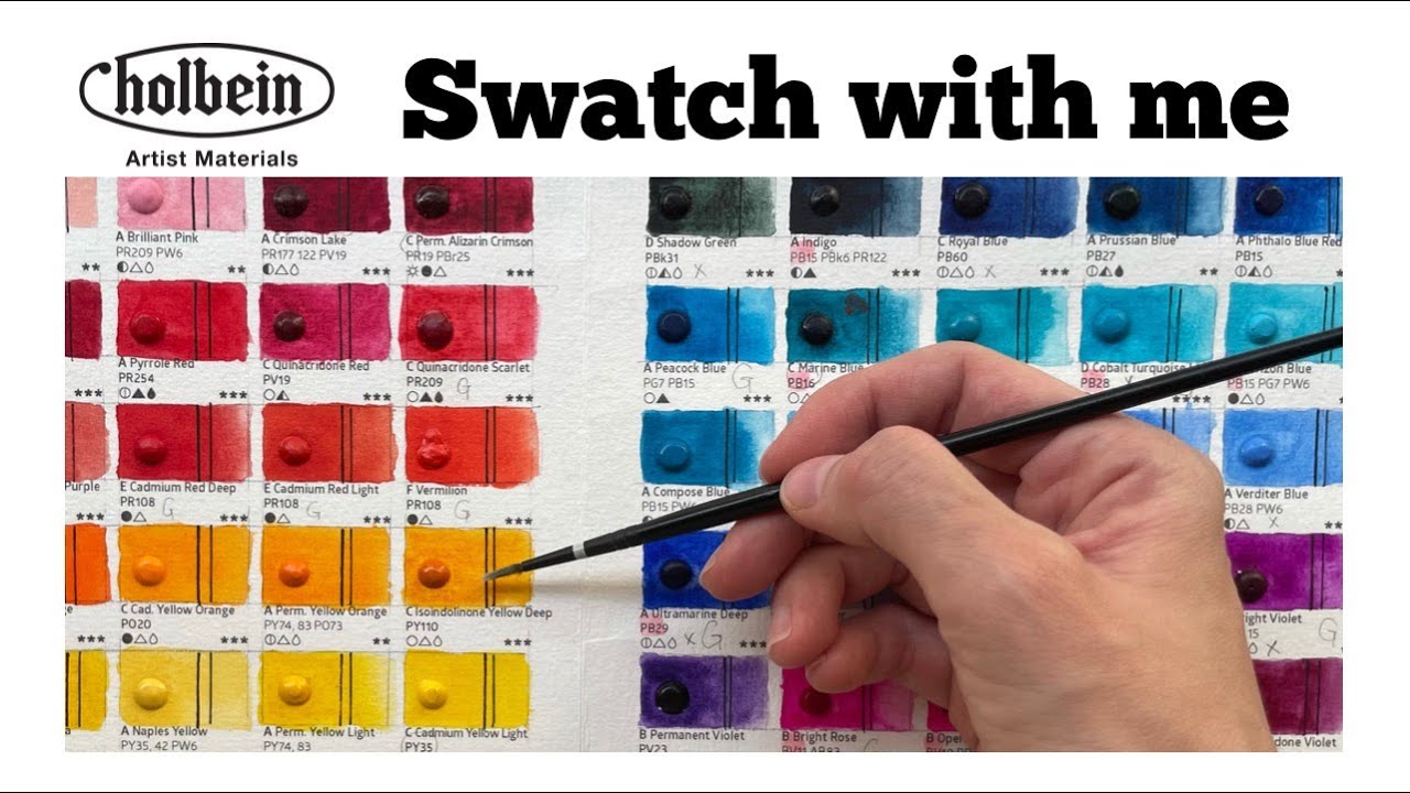 Swatch with me: 108 Holbein HWC Watercolors - YouTube