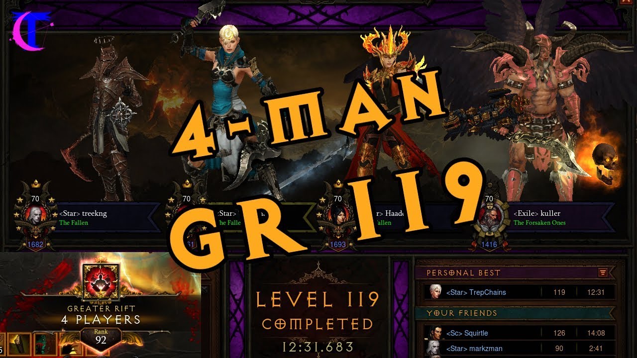 Diablo III Season 14 - 4man Greater Rift 119 - YouTube