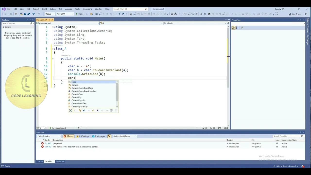 C# | Char functions 'ToLowerInvariant()' | CodeLearning - YouTube