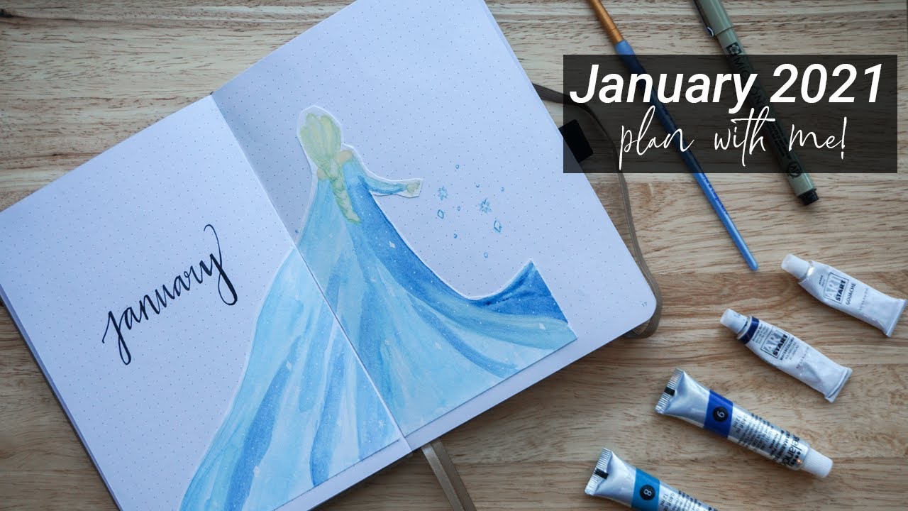 Frozen Themed January 2021 Bullet Journal Plan With Me! - YouTube