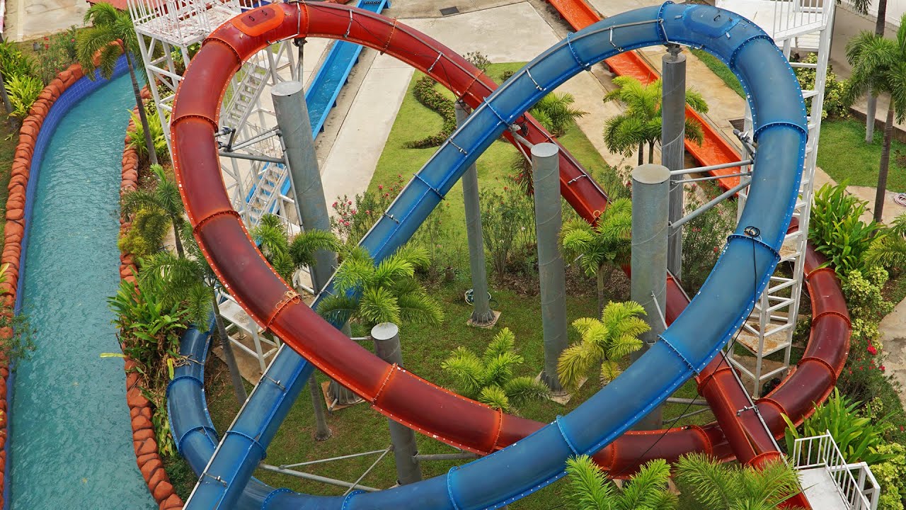 Looping Rocket - Interlocking Looping Slides at Dino Water Park - YouTube