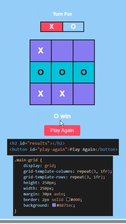 Tic tac toe game using Html Css and JavaScript | #html #css #coding #javascript #codevik - YouTube