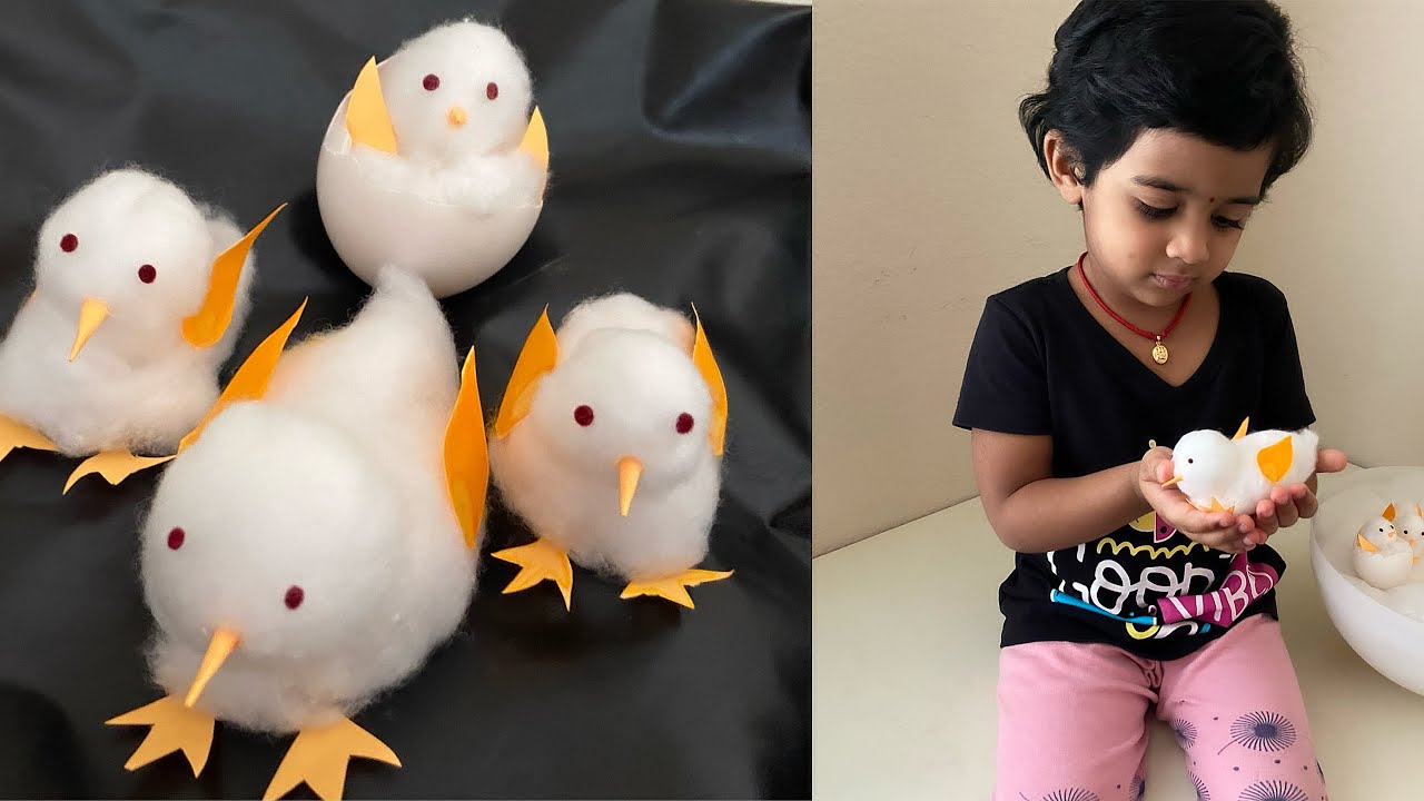 How to make chick with cotton for kids. - YouTube