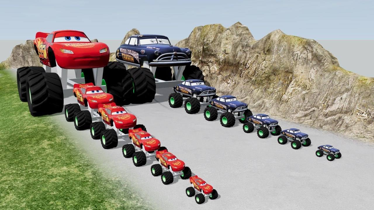 Big & Small Mcqueen rainbow Monster wheels vs DOC Monster Truck in ...
