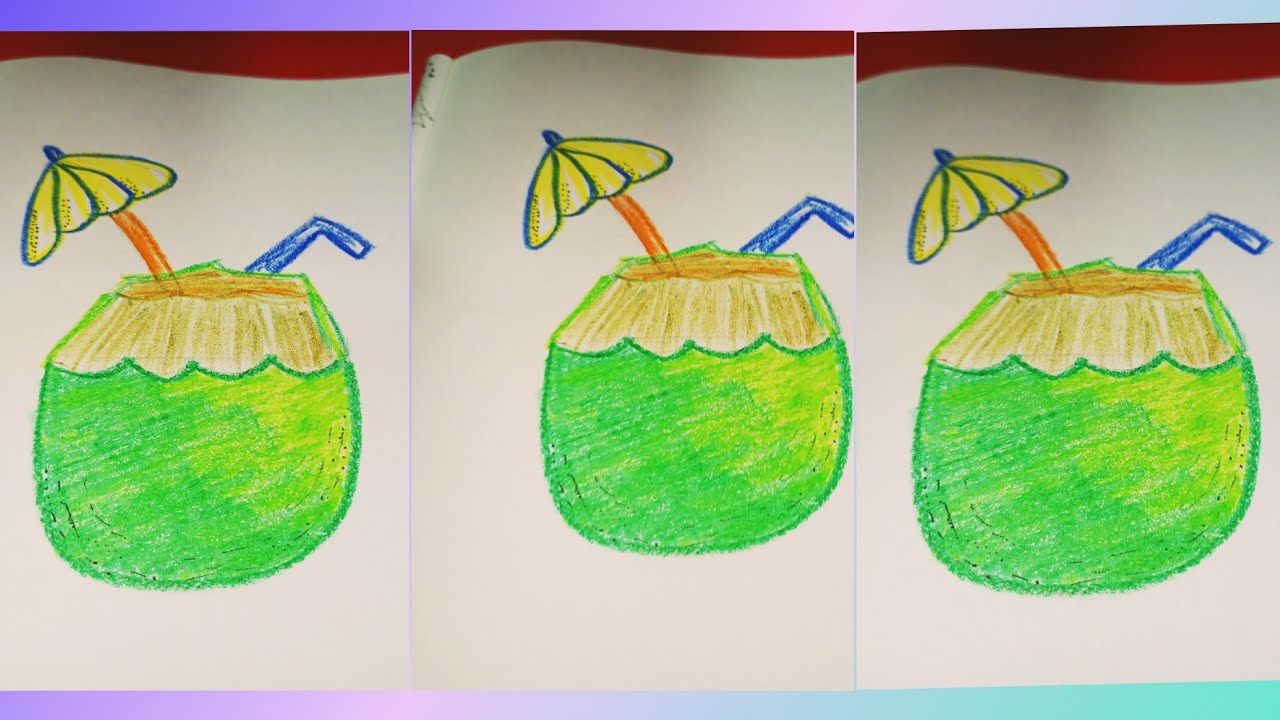 How to draw a green coconut step by step (very easy dab drawing ...