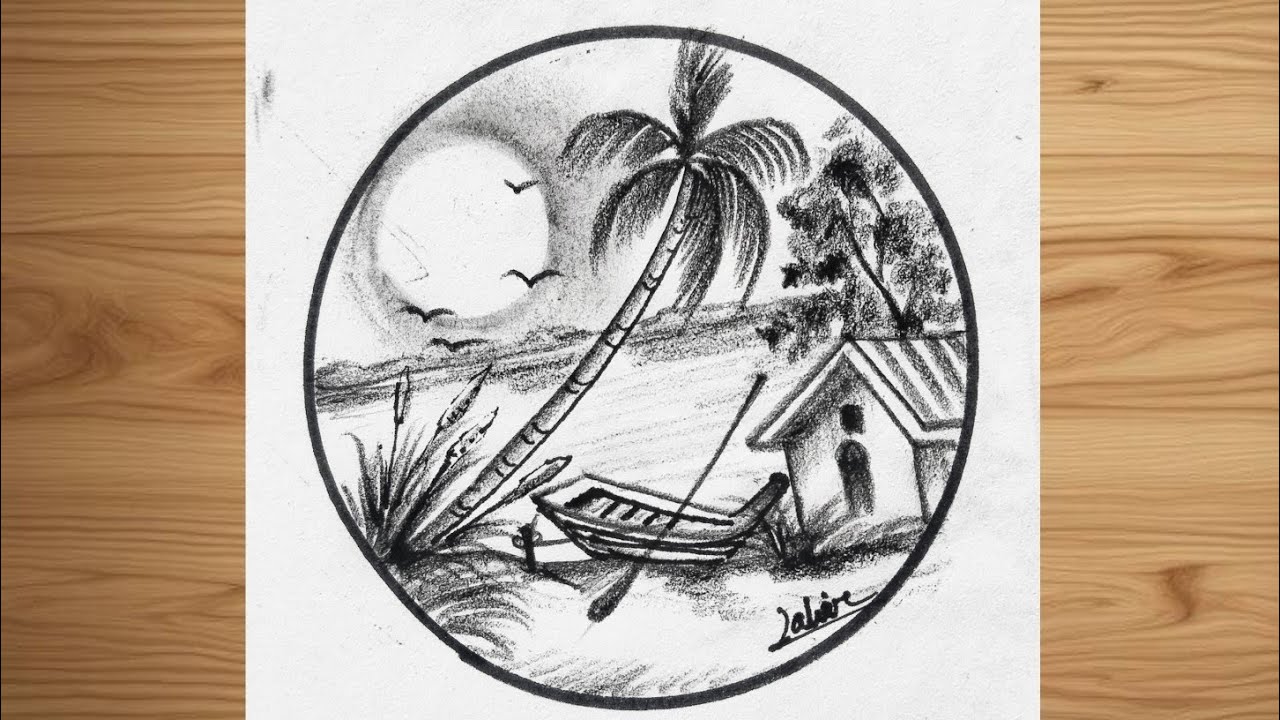 How to draw a beautiful river side view easily - YouTube