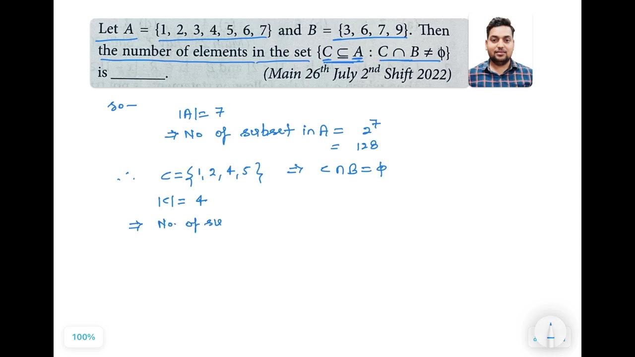 Let A={1,2,3,...,7},B={3,6,7,9} be two set and S={C⊆A;C∩B≠ϕ} then ...