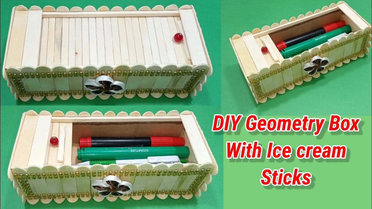 How to Make a School Geometry Box with Ice Cream Sticks in Home - YouTube