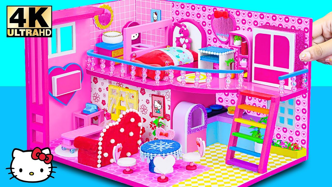 How To Make Pink Bunny House with Bunk Bed, Rainbow Stairs from Polymer ...