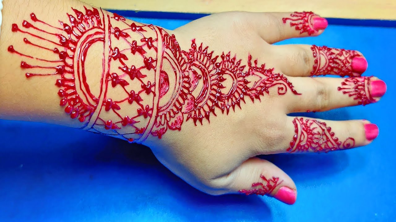 Beautiful red maroon Colouring Mehedi Desgin just 5 minutes - YouTube