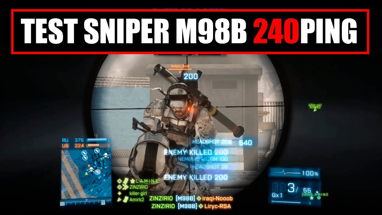 TEST SNIPER M98B 240PING - Battlefield 3 - YouTube