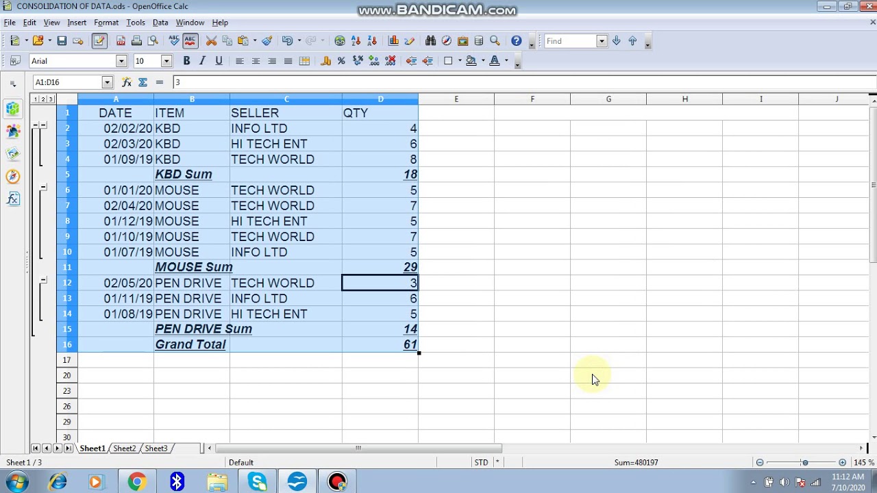 open office#calc#subtotals#information technology#class X#402 - YouTube