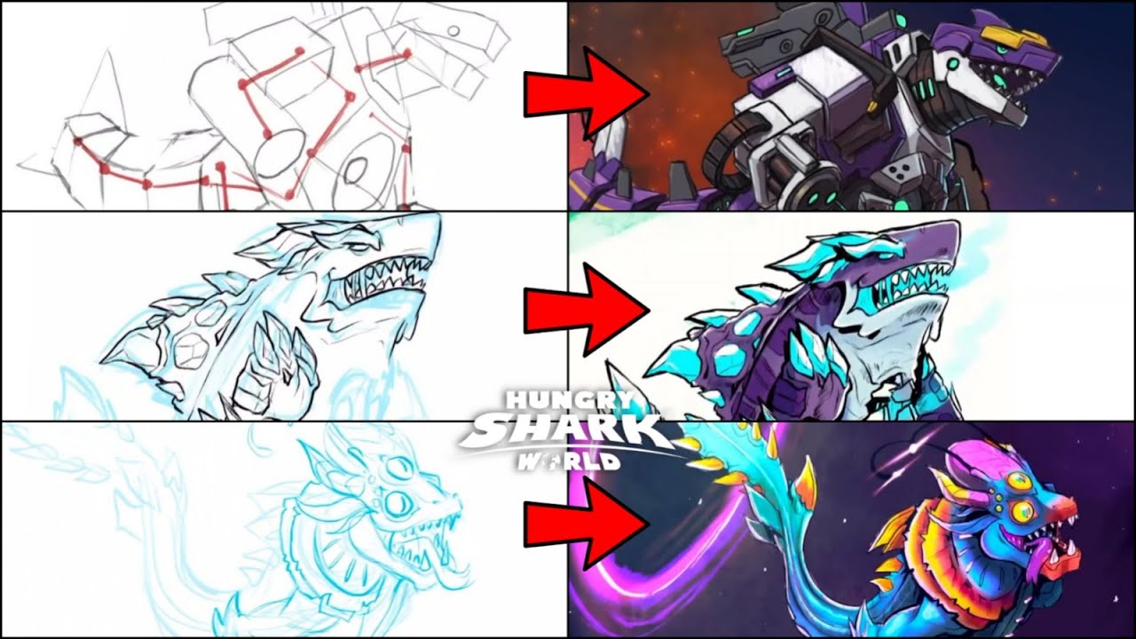 HOW TO DRAW ALL HUNGRY SHARK WORLD 2022 - ALL STRONGEST APEX SHARKS ...