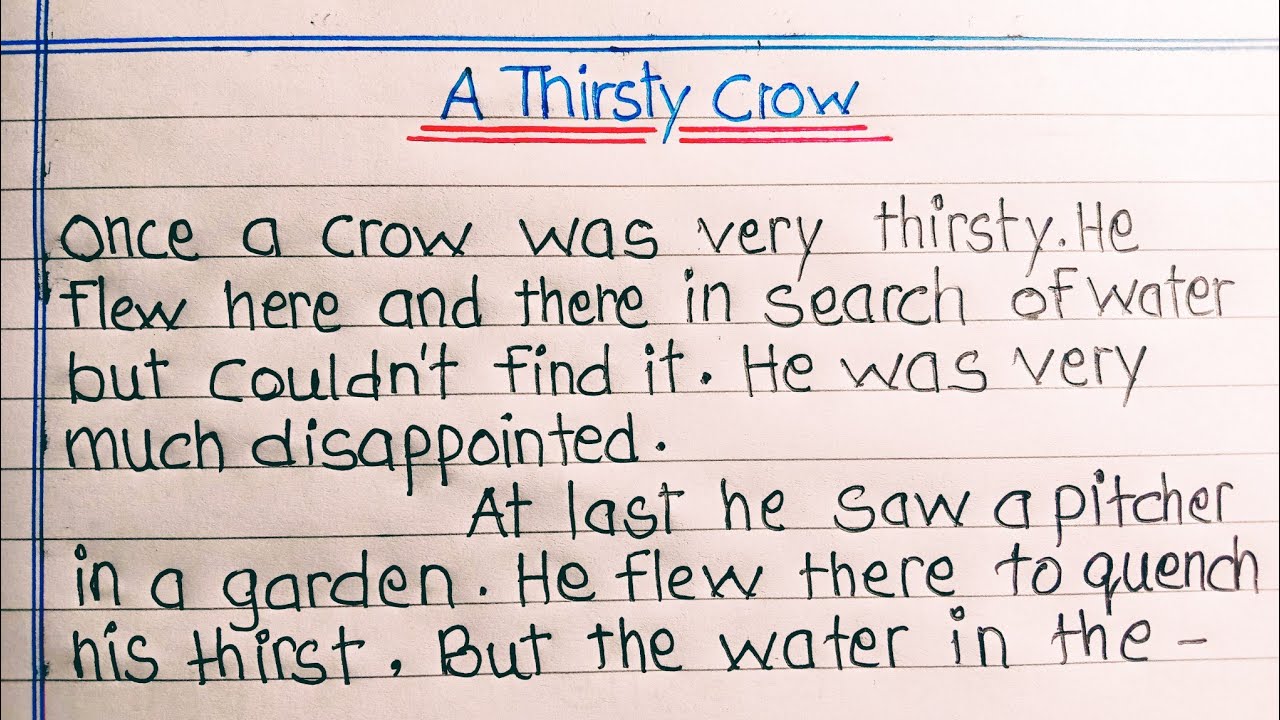 essay on Thirsty Crow Story in English | crow story | imple Handwriting ...