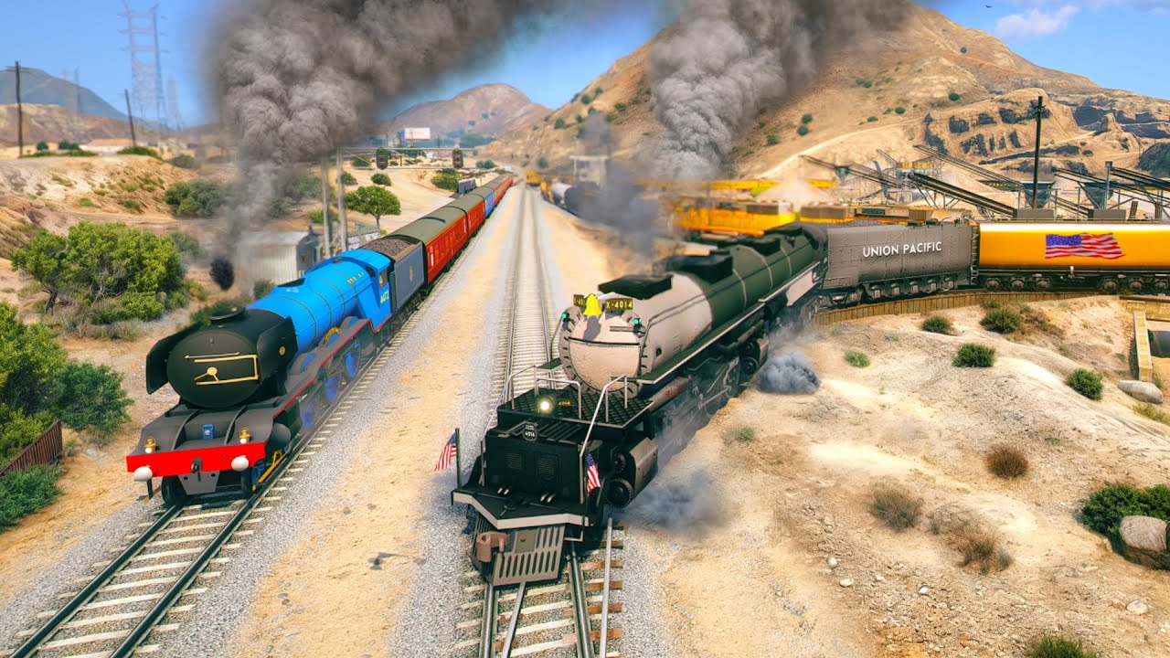 BIG BOY Train driving through Abandoned Railroads with 2 Trains 2 ...