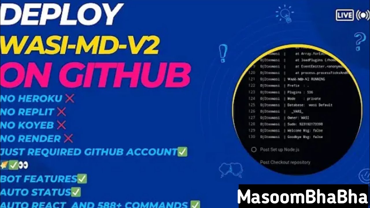 How To Make Whatsap Bot Wasi-md-v2 Deploy on GitHub New Methods | by Masoom BhaBha| - YouTube