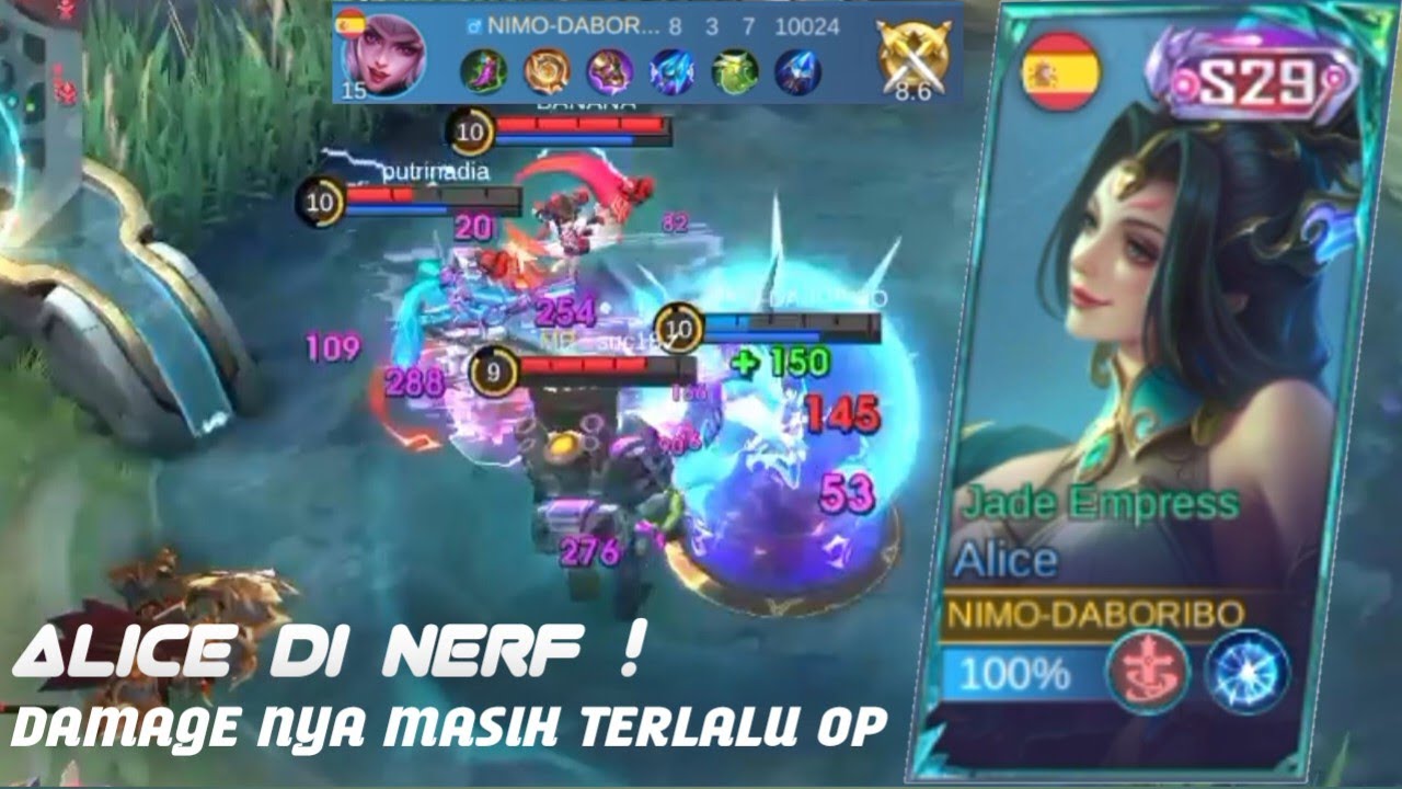 WAR {MLBB} XXX #86 - ALICE ABIS DI NERF TAPI DAMAGE NYA MASIH TERLALU OP BANGET COY - MOBILE ...