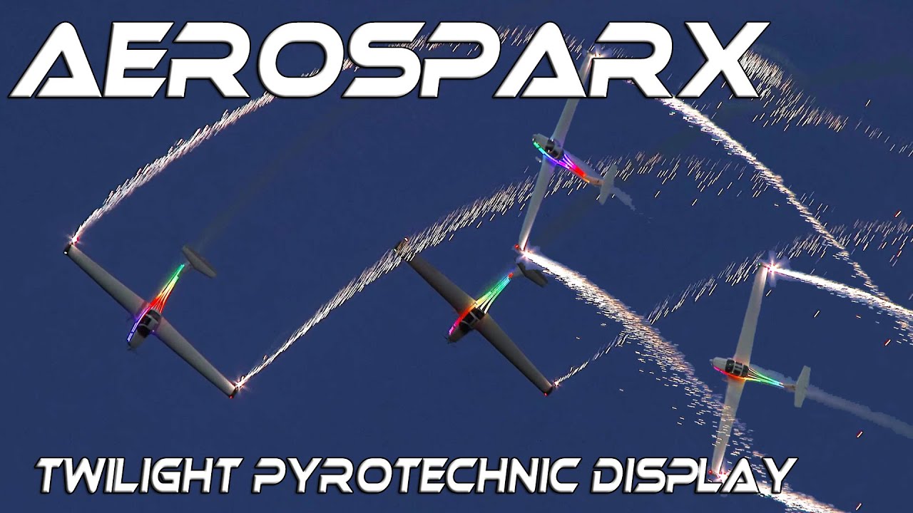 4K UHD Aerosparx Twilight Pyrotechnic Display.One of the 6 teams flying ...