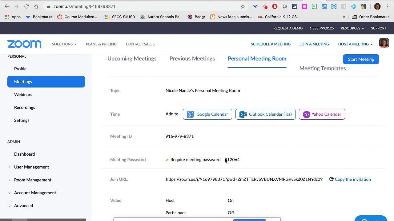 Zoom settings: Personal Meeting Room - YouTube