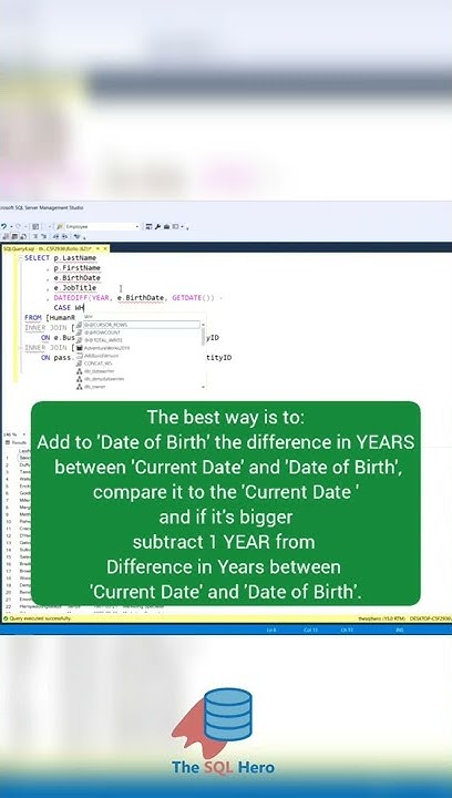 AGE IN #SQL #sqlserver #database #dba #dev #dataengineering #dataanalytics #datascience # ...