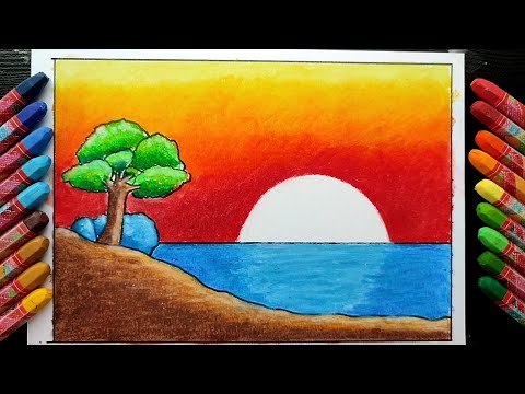 Gün batımı kolay pastel boya resim, easy drawing oil pastel sunset