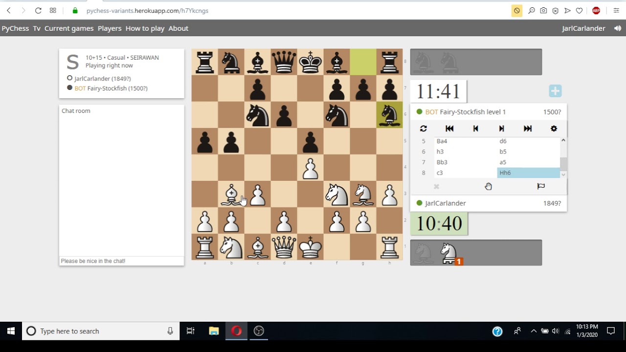 Seirawan Chess on https://pychess-variants.herokuapp.com against the ...