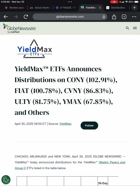 Yieldmax ETF Group C Announcement 04-30-2025 CONY CVNY NFLY PYPY - YouTube