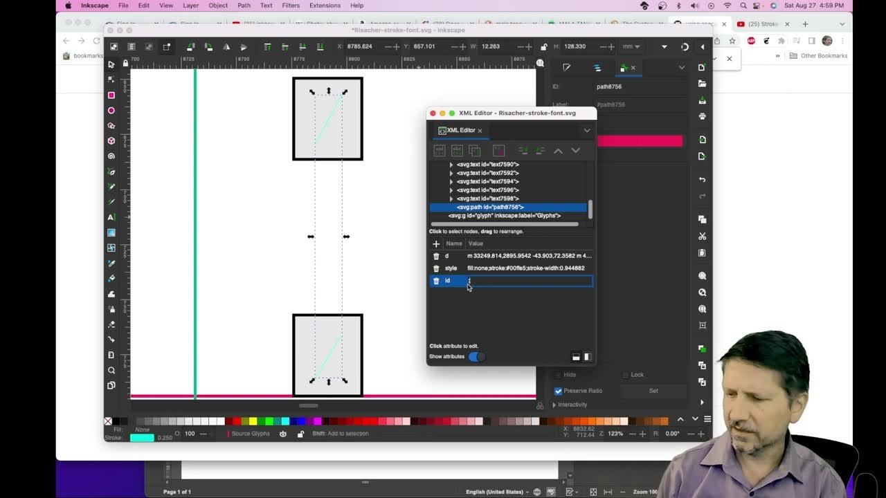 Special characters in svg:path id attribute for Inkscape custom stroke font extension - YouTube