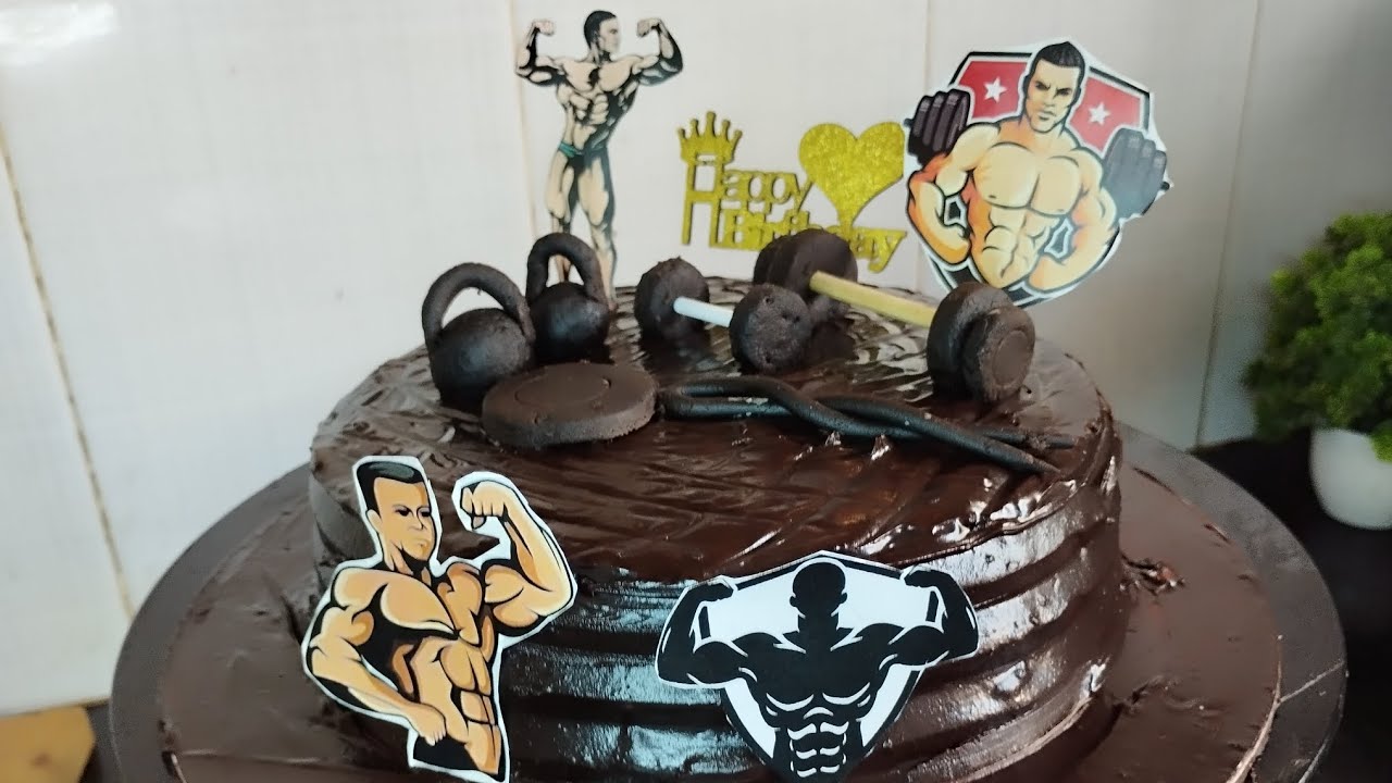 dark chocolate cake design, body builder theme cake, chocolate cake ...