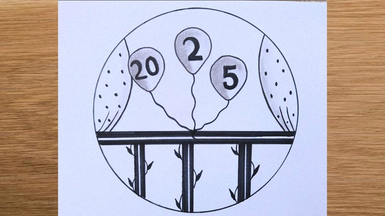 Happy new year drawing 2025 || New year drawing || How to draw a nature ...